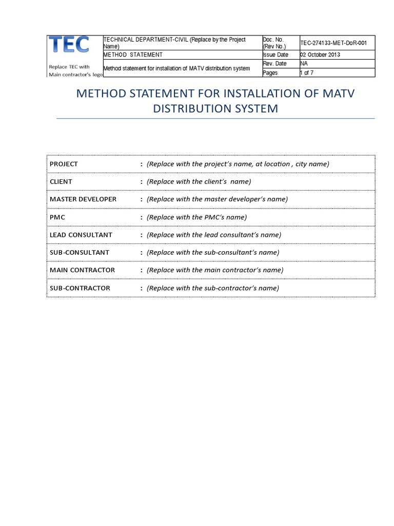 Install MATV Distribution System | PDF | Cable Television | Electrical ...