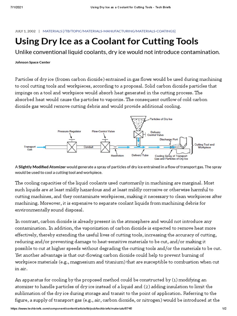 Using Dry Ice As A Coolant For Cutting Tools - Tech Briefs | PDF ...
