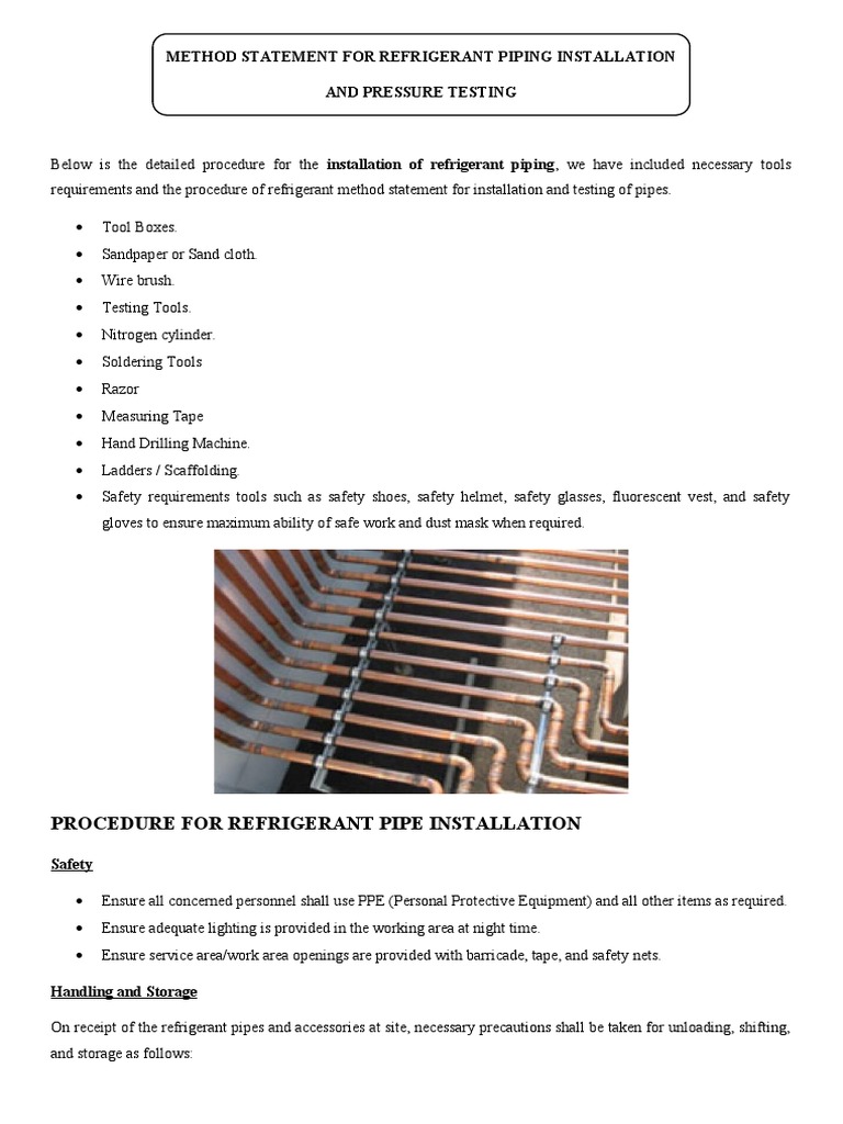 Method Statement For Refrigerant Piping Installation and Pressure ...
