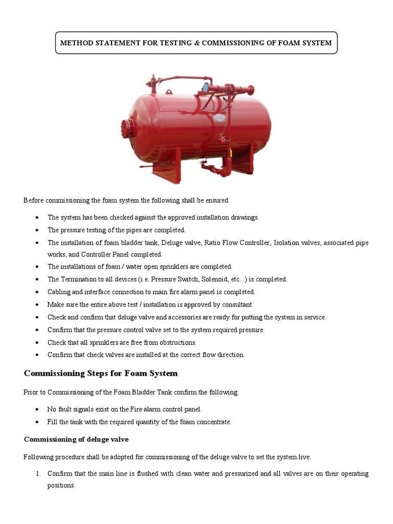 Method Statement For Testing And Commissioning Of Foam System Pdf