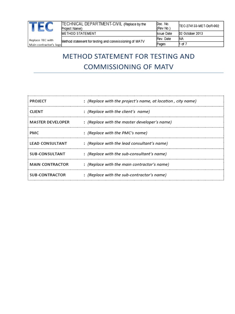 Method Statement For Testing and Commissioning of MATV | PDF | Decibel ...