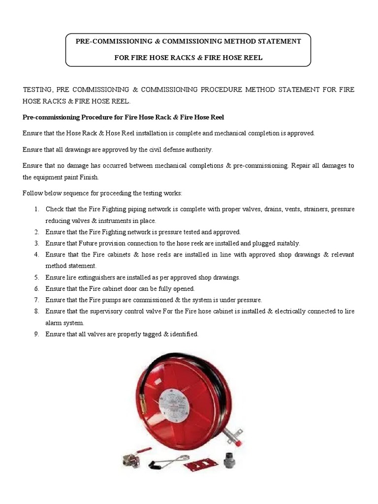 Pre Commissioning And Commissioning Method Statement For Fire Hose Racks And Fire Hose Reel Pdf