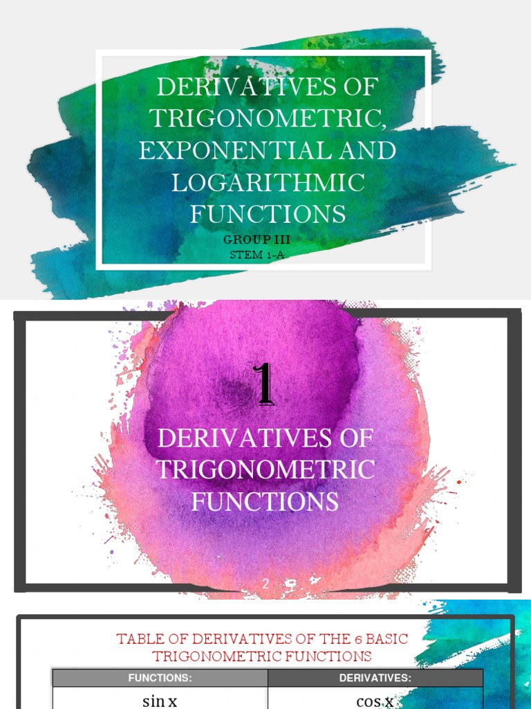 Derivatives of Trig, Exponential, Logarithmic Functions | PDF ...