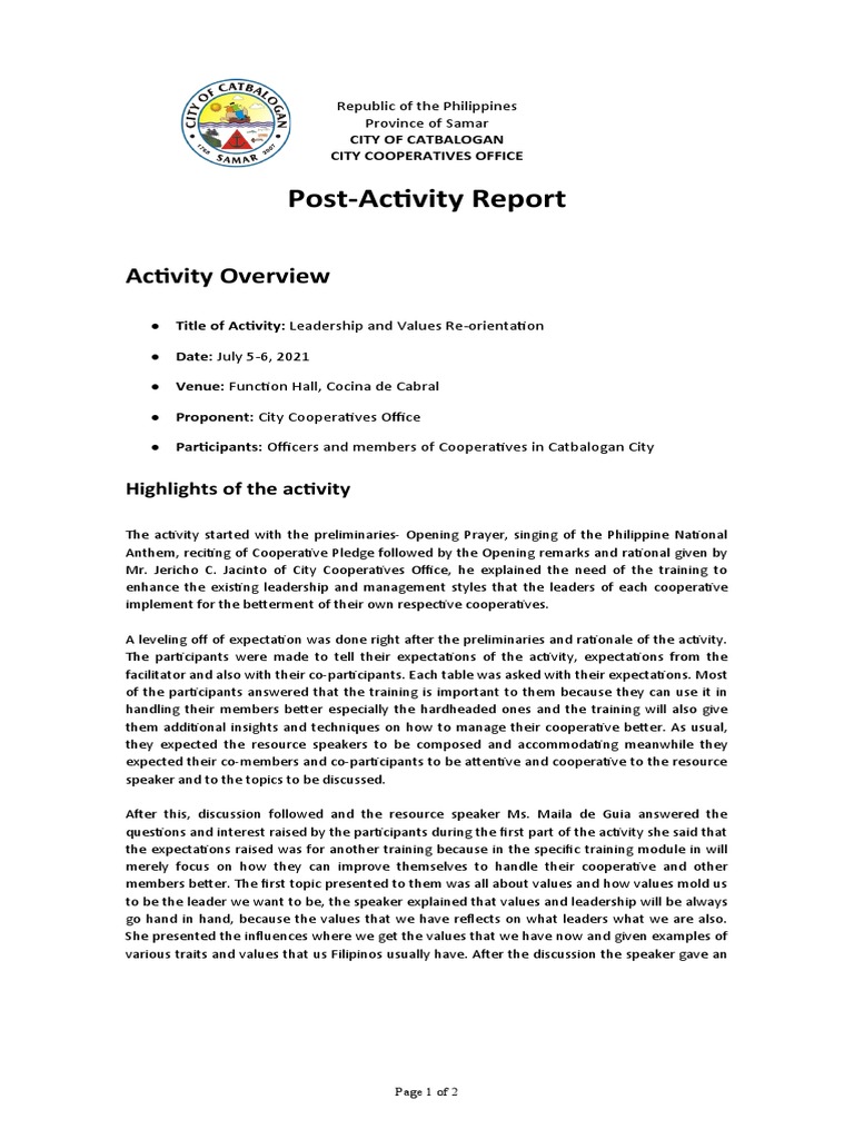 Post-Activity Report (TEMPLATE) | PDF | Leadership | Human Nature