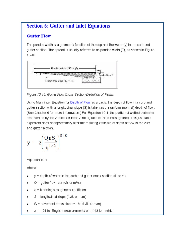 Section 6: Gutter and Inlet Equations | PDF | Storm Drain | Slope