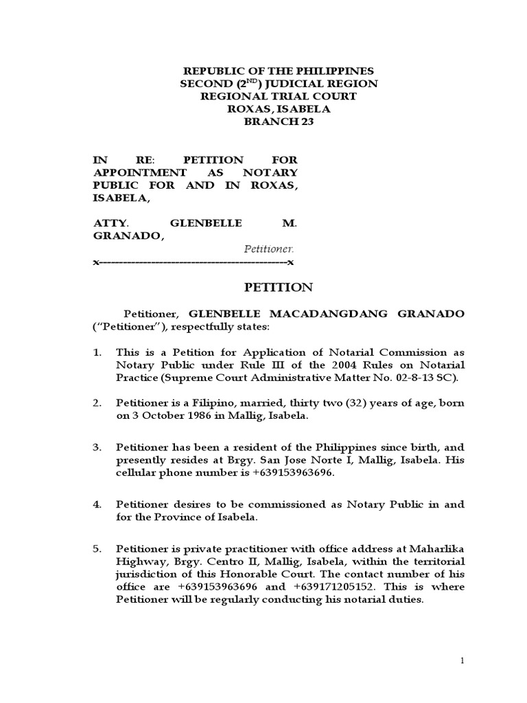 Petition For Notarial Commission | PDF | Notary Public | Public Law