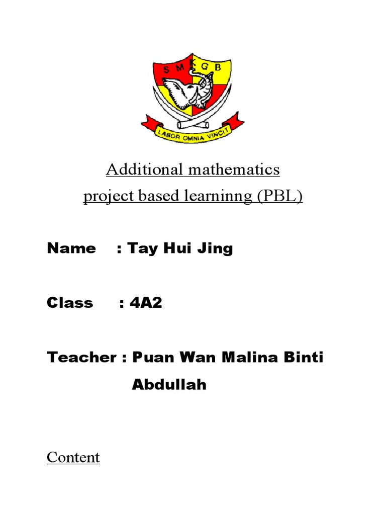 Additional Mathematics (PBL) | PDF