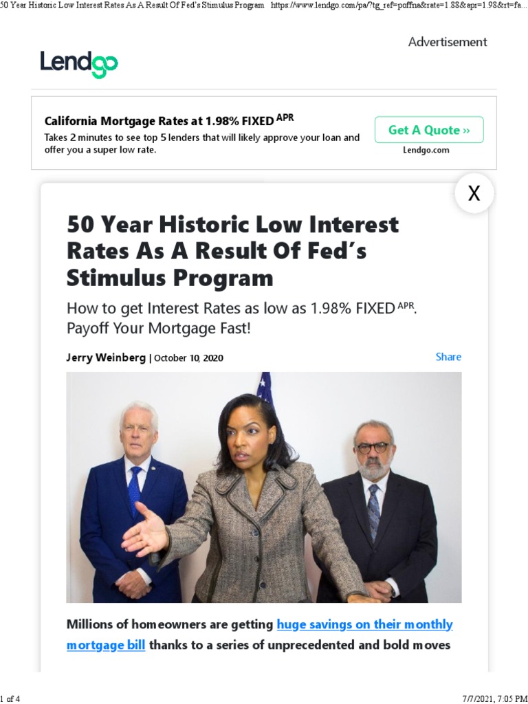 50 Year Historic Low Interest Rates As A Result of Fed's Stimulus ...