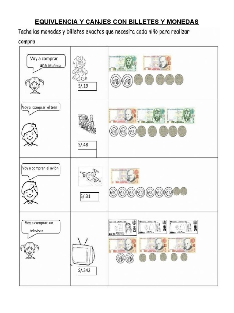 Equivlencia y Canjes Con Billetes y Monedas | PDF