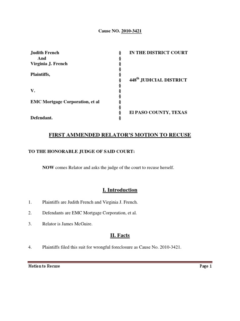 1st Ammended Motion To Recuse | PDF | Judicial Disqualification | Mandamus