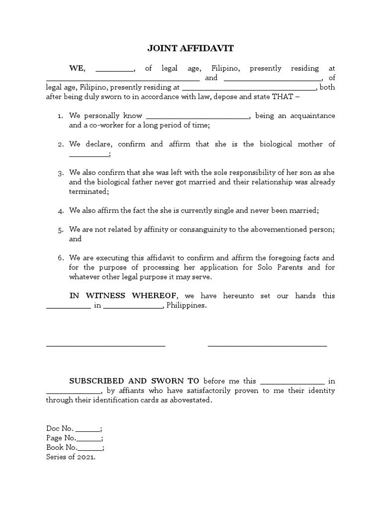 Joint Affidavit Solo Parent | PDF