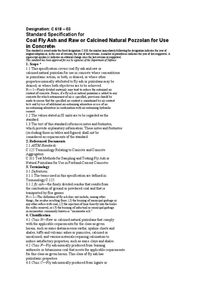 Astm C618 | PDF | Fly Ash | Concrete