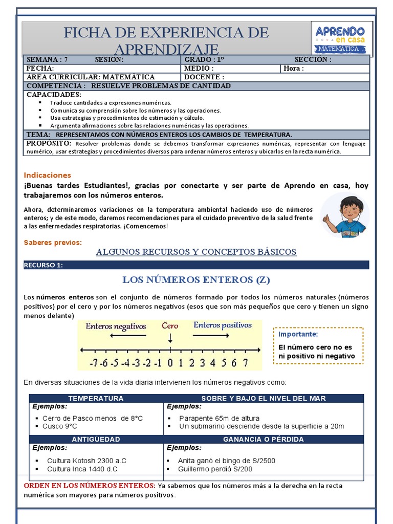 Ficha Numeros Enteros 2 | PDF | Entero | Temperatura