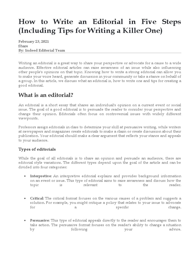 How To Write An Editorial in Five Steps | Download Free PDF ...