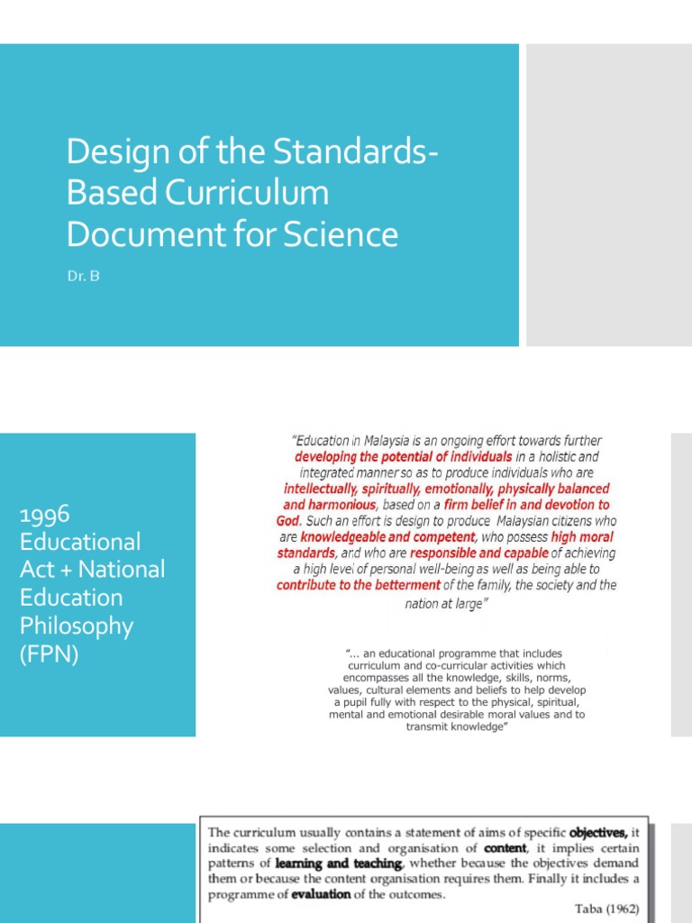 w2 Design of The Standards-Based Curriculum Document For Science | PDF ...