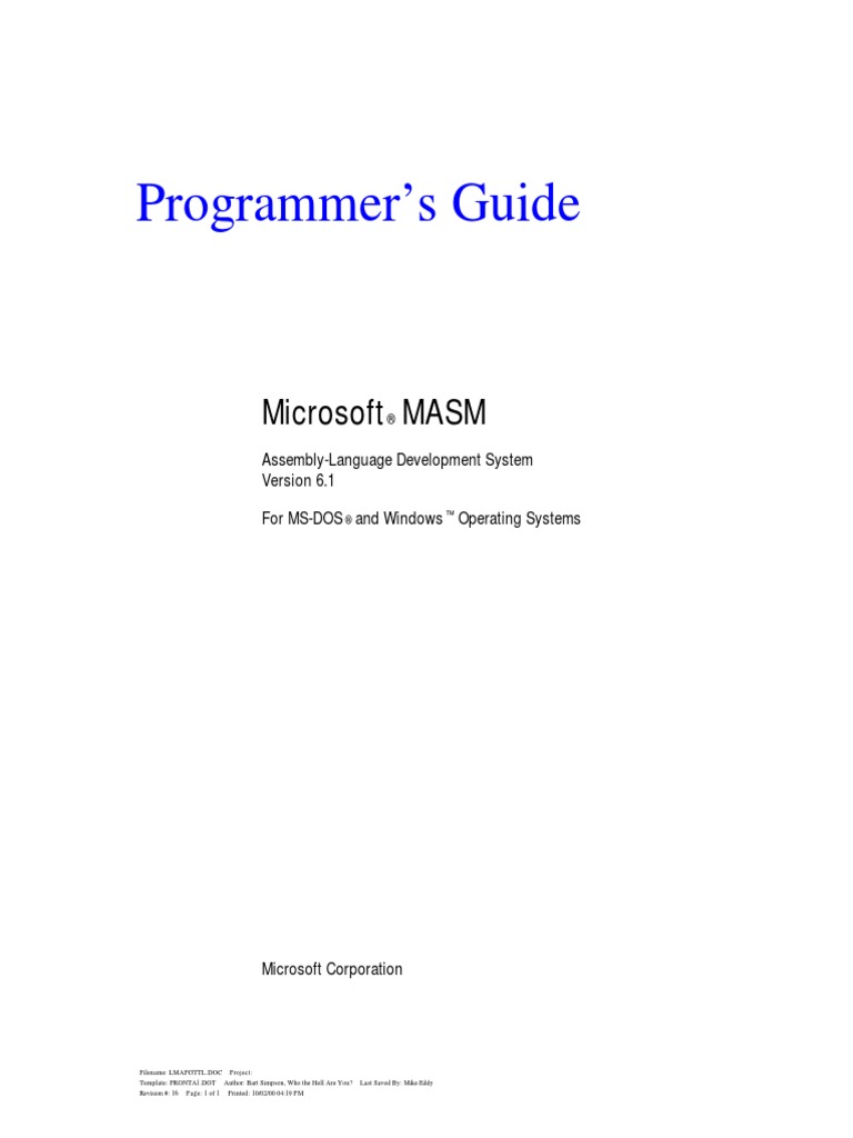 MASM611 - Programmer's Guide | PDF | Software Development | Computer Hardware