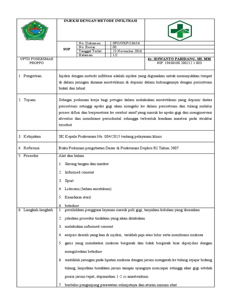 Spo Injeksi Dengan Metode Infiltrasi | PDF