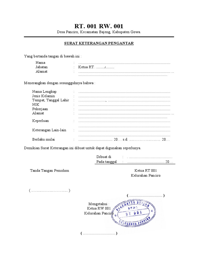 Surat Keterangan RT | PDF