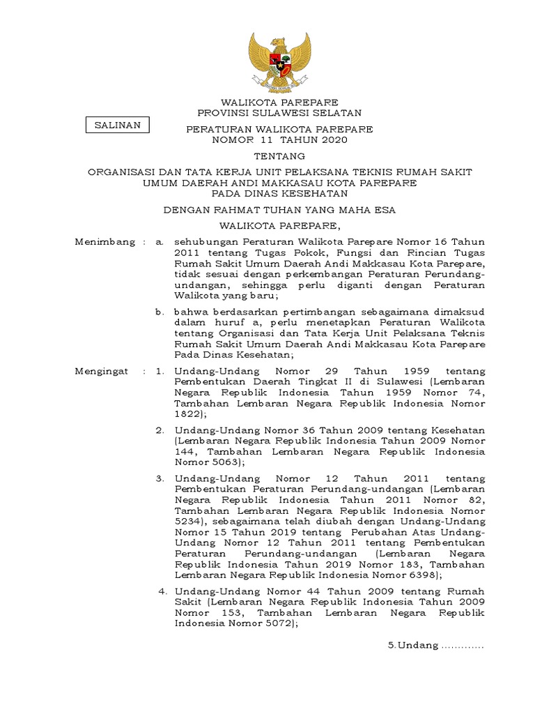 Perwa No.11 Tahun 2020 | PDF | Pengelolaan Keuangan & Uang | Griya & Taman