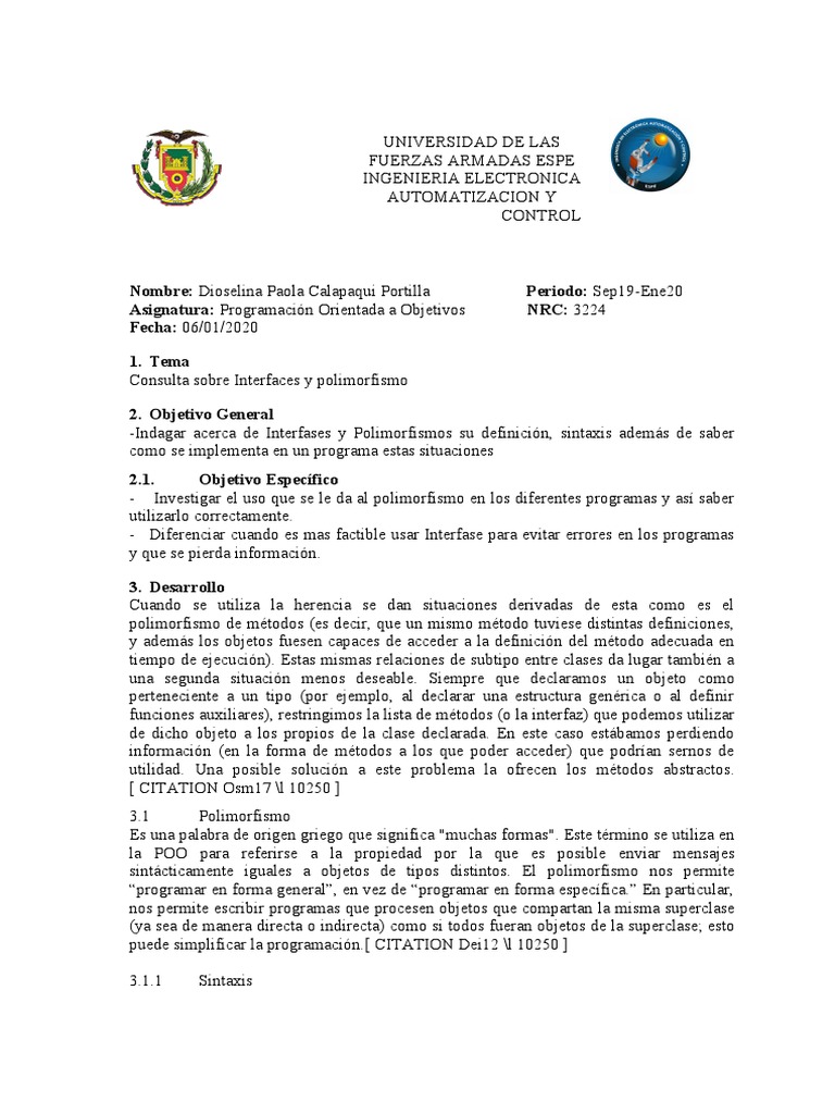 Interfaces y Polimorfismo en POO | PDF | Objeto (informática) | Java (lenguaje de programación)