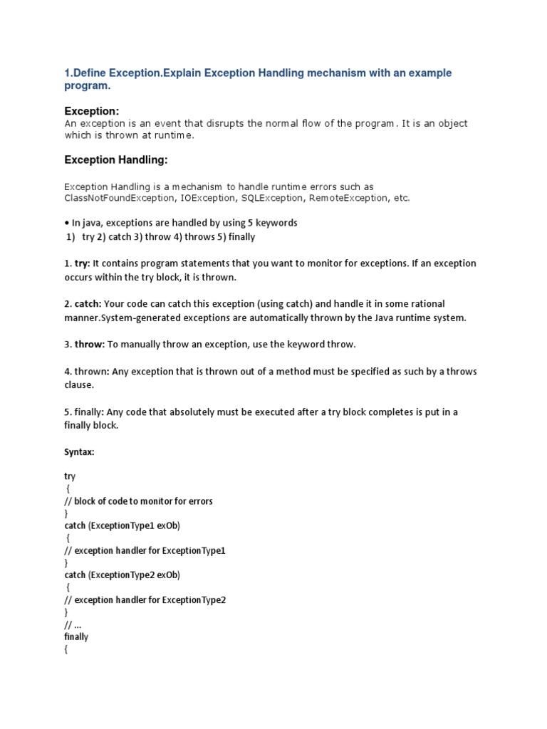 Java Exception Handling Explained | PDF | Class (Computer Programming ...