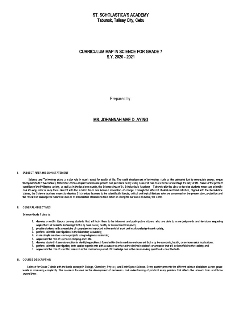 Grade 7 Science Curriculum Map 2020-2021 | PDF | Ecosystem | Learning