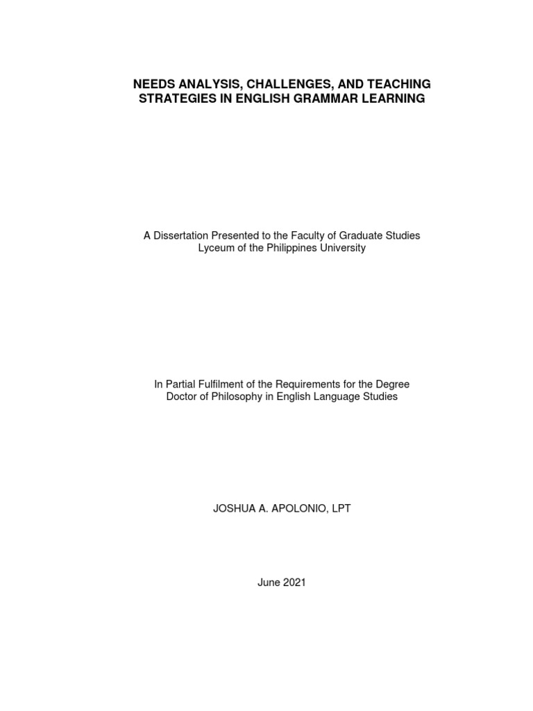 Needs Analysis, Challenges, and Teaching Strategies in English Grammar ...