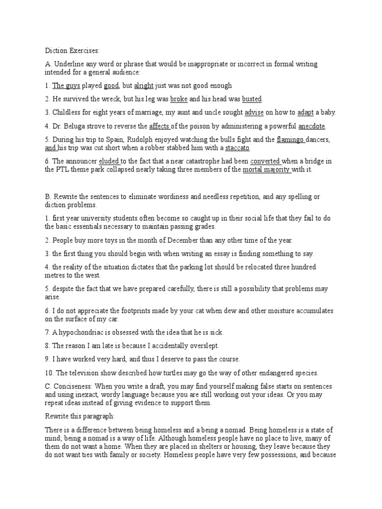 Diction Exercises 1 | PDF | Language Arts & Discipline