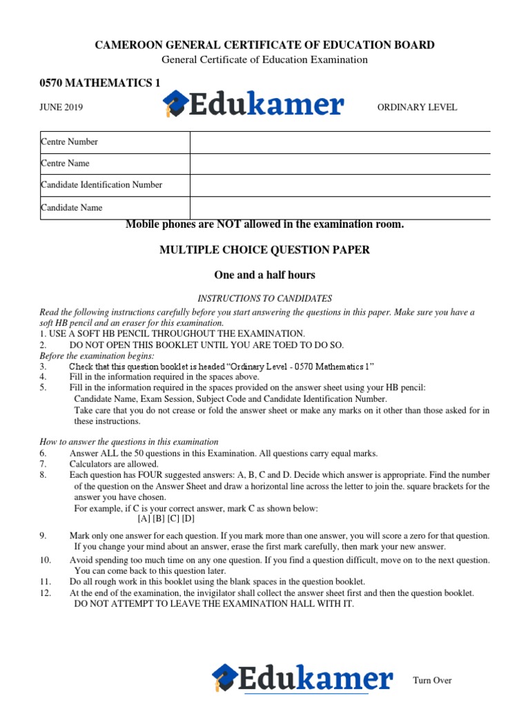 GCE O Level Maths Paper 1 2019 | PDF | Percentile | Test (Assessment)