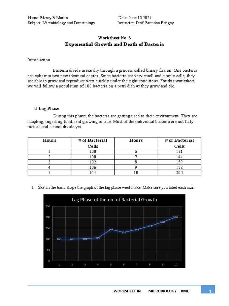 Worksheet On Bacterial Growth | PDF | Bacteria | Reproduction