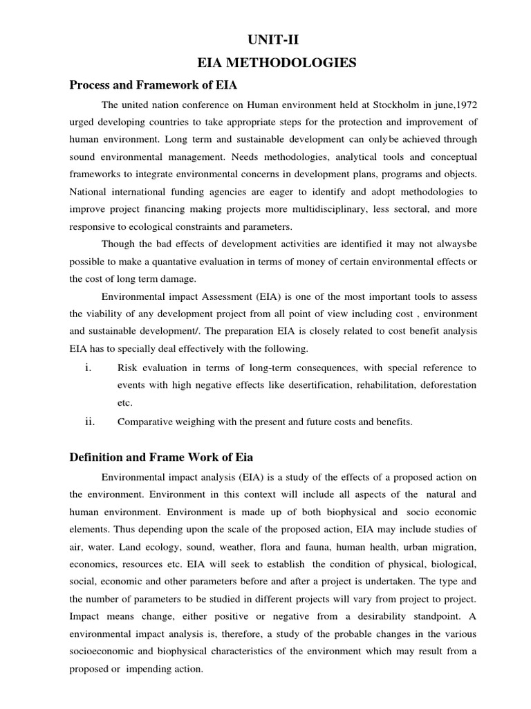 Process and Framework of EIA: Unit-Ii Eia Methodologies | PDF ...