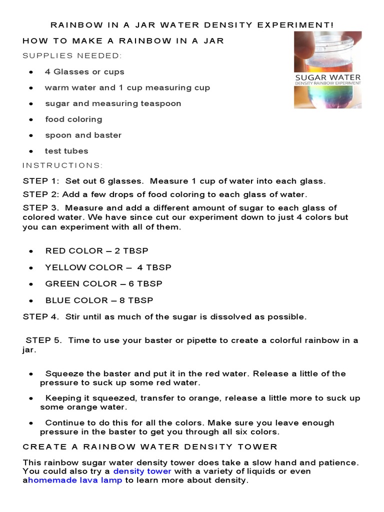 A Colorful Demonstration of Water Density: Instructions for Creating a ...