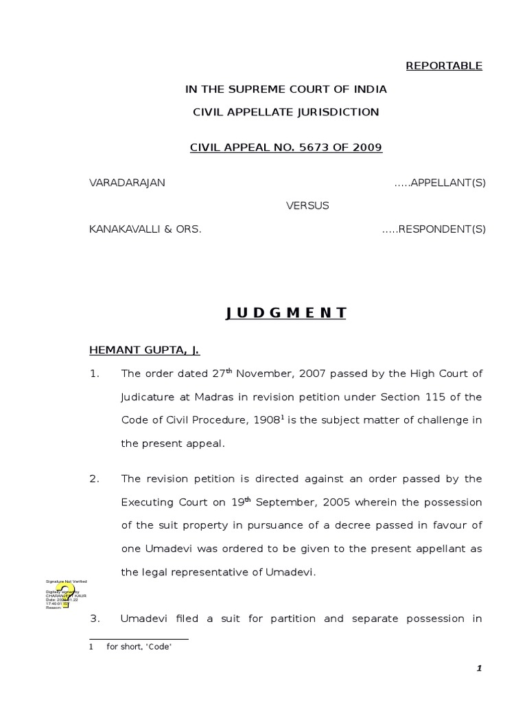 Varadarajan v. Kanakavalli | PDF | Lawsuit | Judgment (Law)