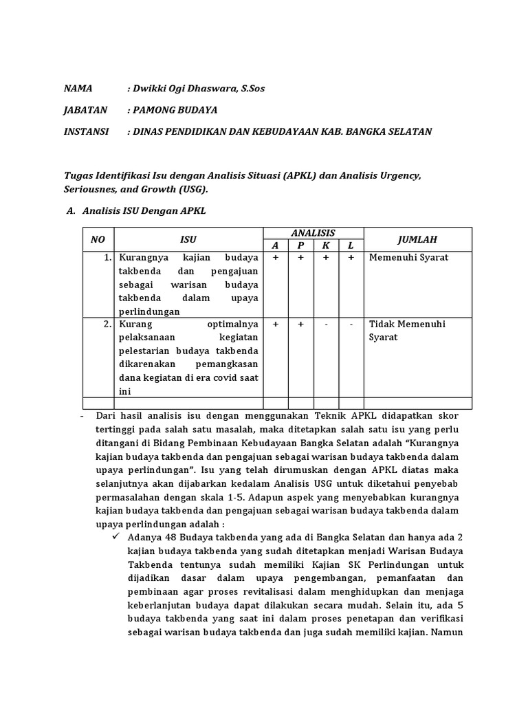 3 - 3 - Dwikki Ogi Dhaswara ANALISIS ISU Dengan Metode APKL & USG | PDF