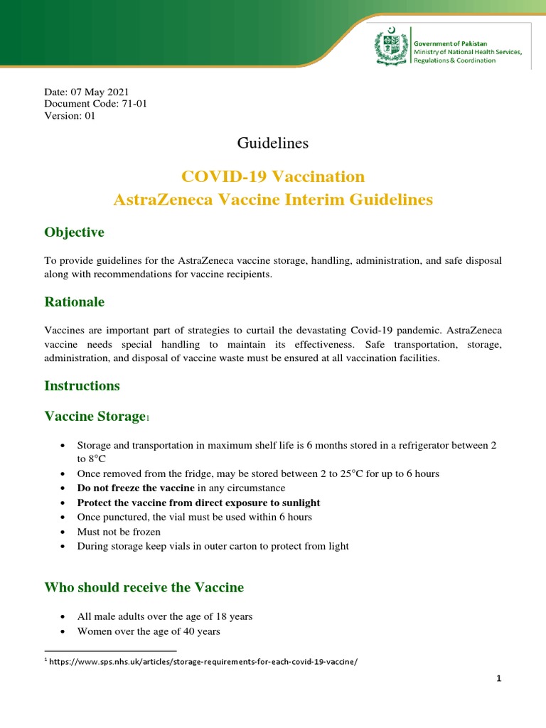 AstraZeneca Vaccine Storage and Administration Guidelines | PDF ...