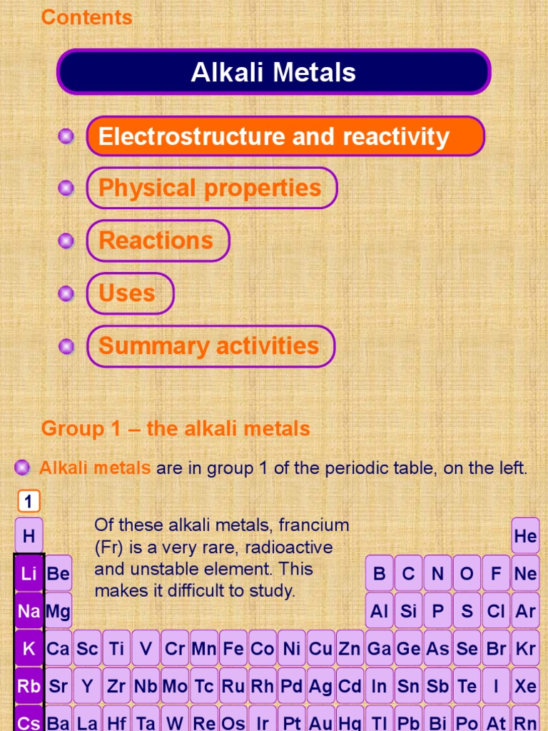 Form 2 7 Alkali Metals | PDF | Sodium | Potassium