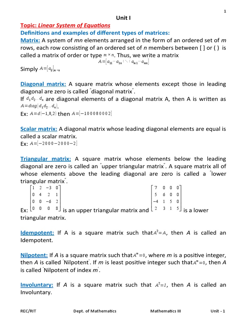 M-III UNIT-I Satyanarayana | PDF | System Of Linear Equations | Matrix ...