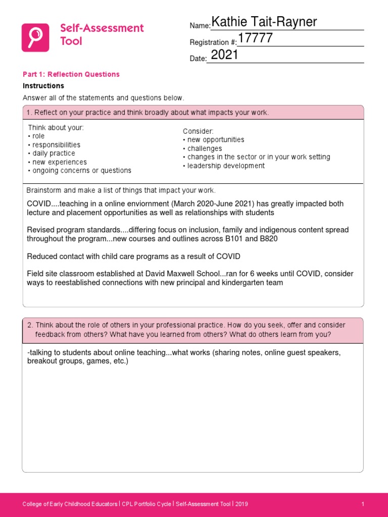 21 CPL Self-Assessment Tool | Download Free PDF | Early Childhood ...