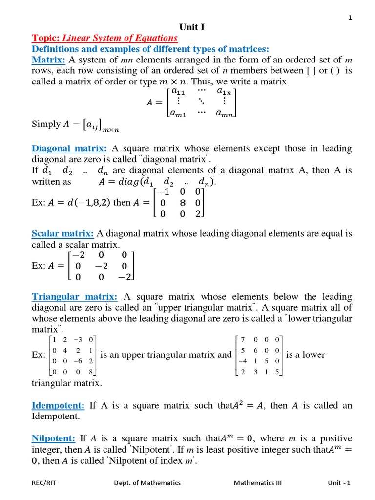 Linear Systems Matrix Properties | PDF | Matrix (Mathematics ...