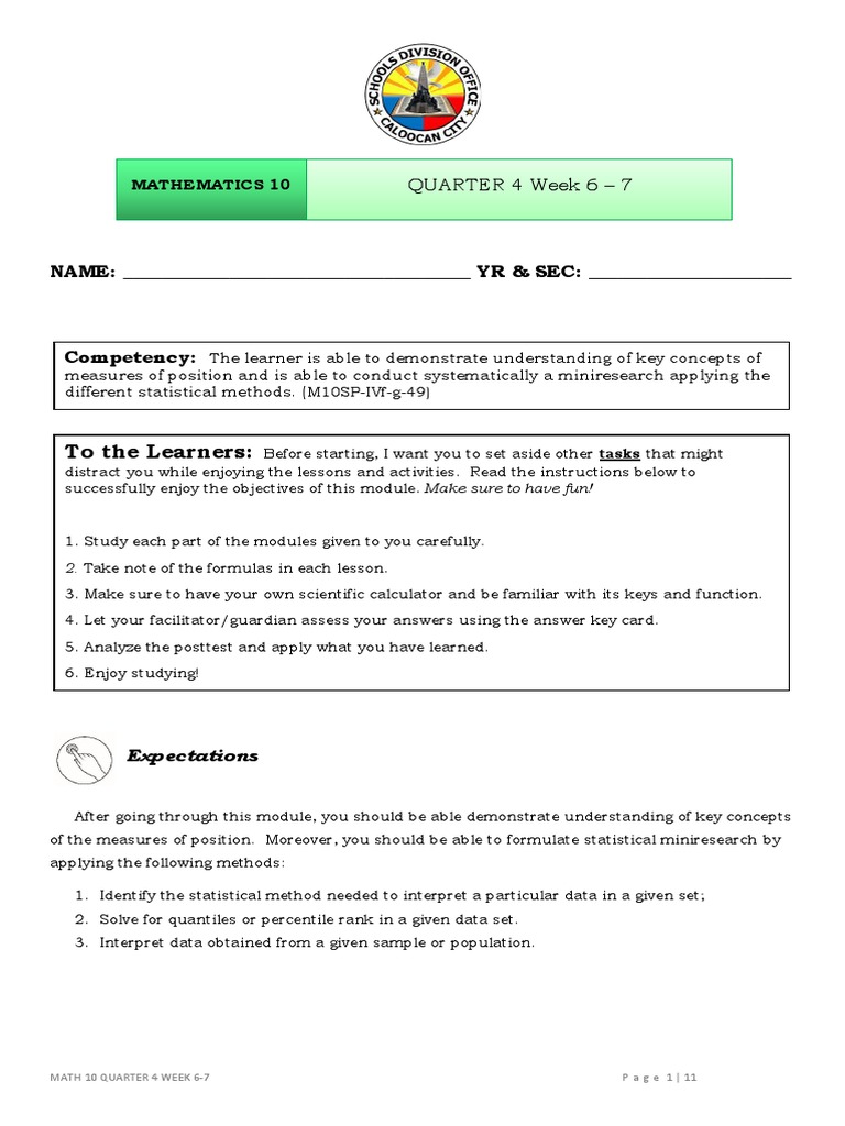 To The Learners:: NAME: - YR & SEC | PDF | Quantile | Percentile