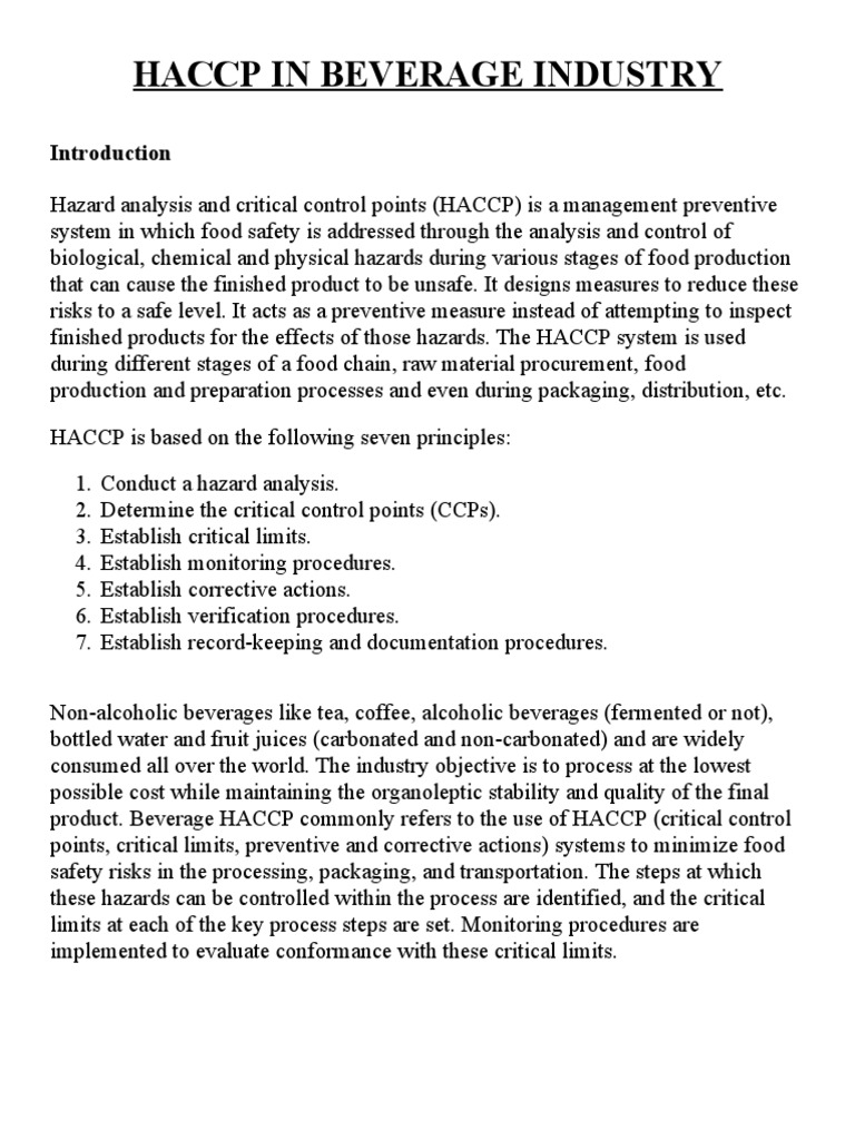 HACCP Implementation in Beverage Safety | PDF | Hazard Analysis And ...