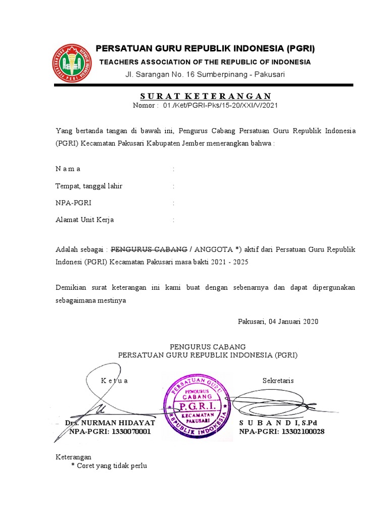 Contoh SK PGRI | PDF