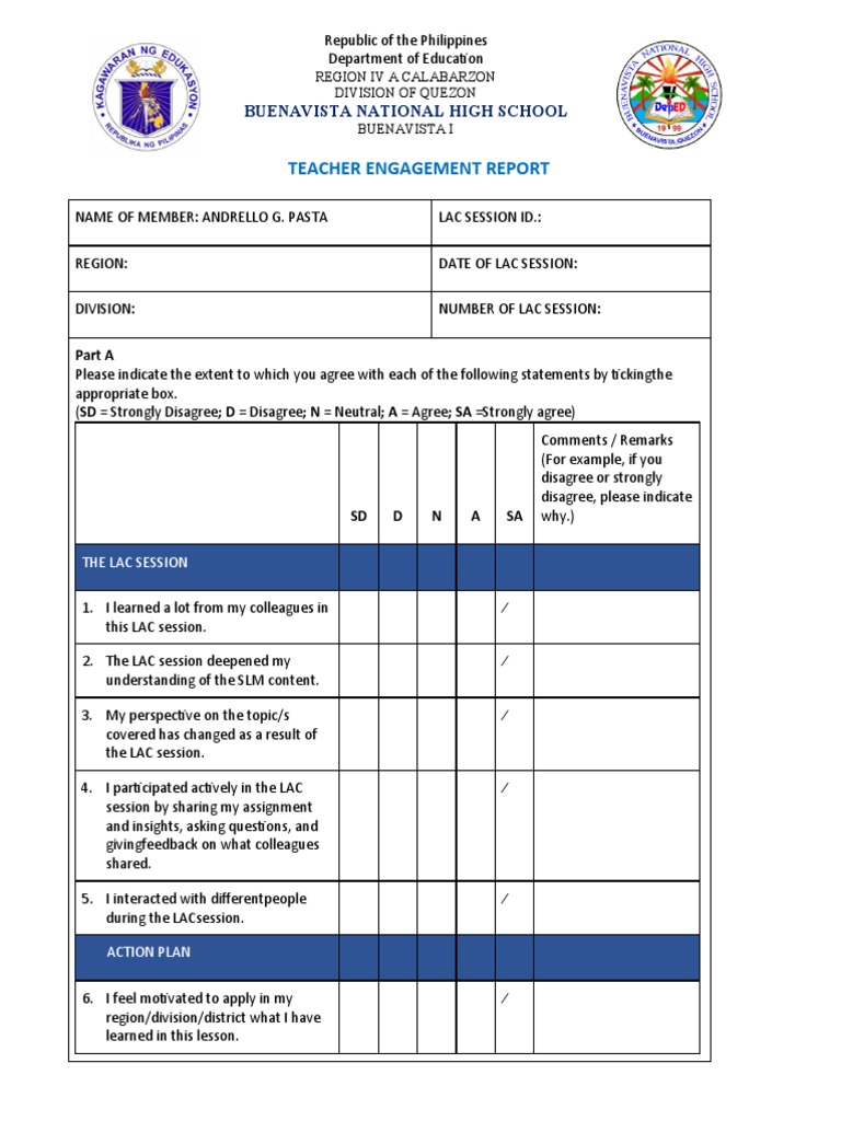 Teacher Engagement Report from Buenavista National High School ...