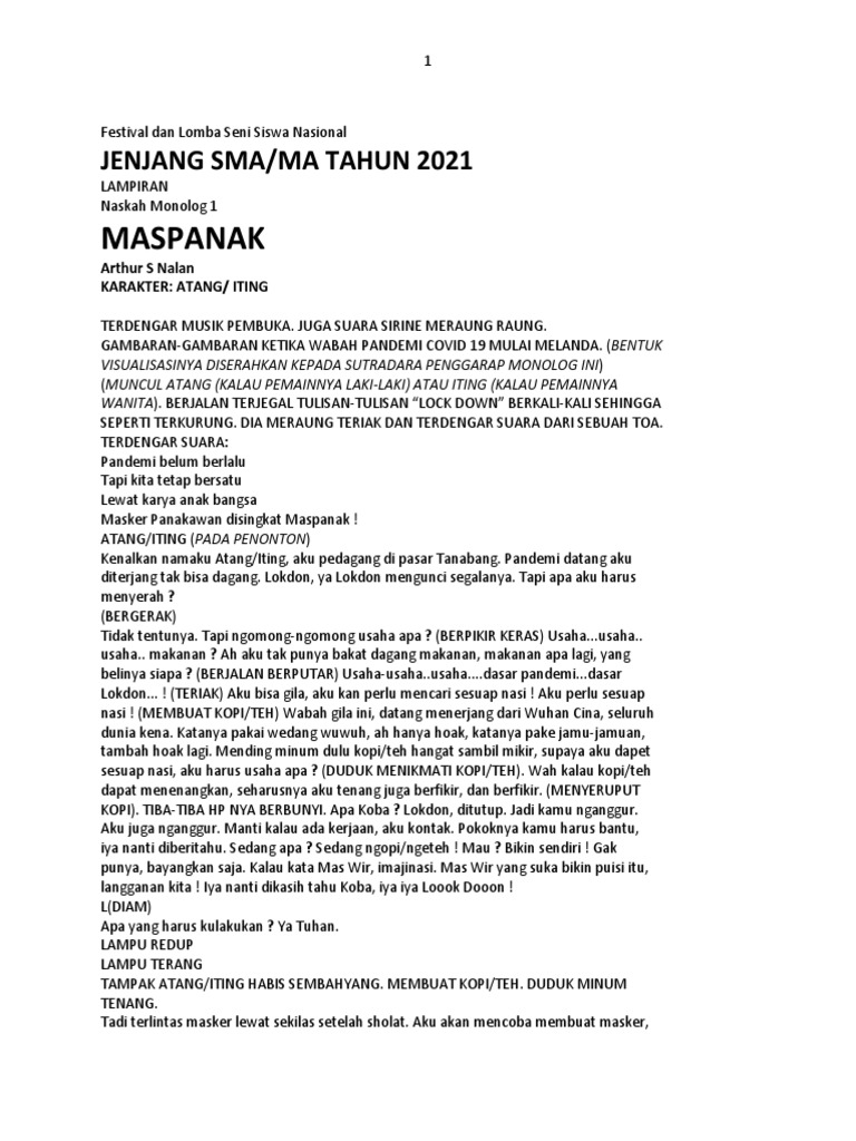 Naskah Monolog Fls2n Sma 2021 | PDF