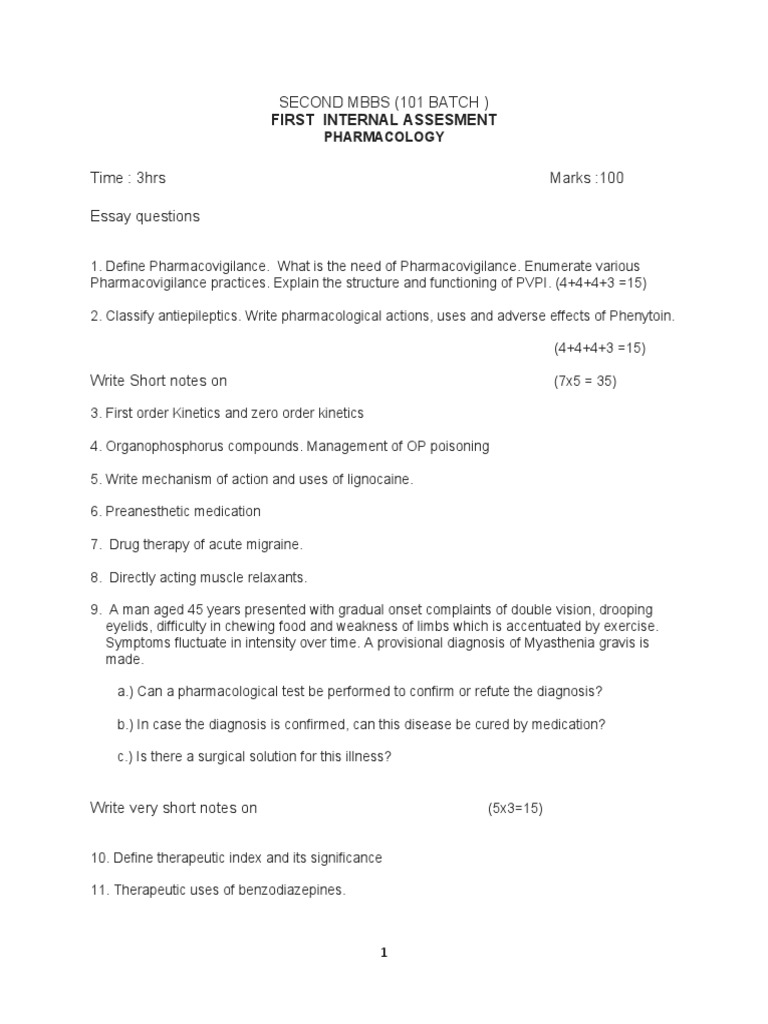Internal Assesment Question Paper | PDF | Morphine | Pharmacology