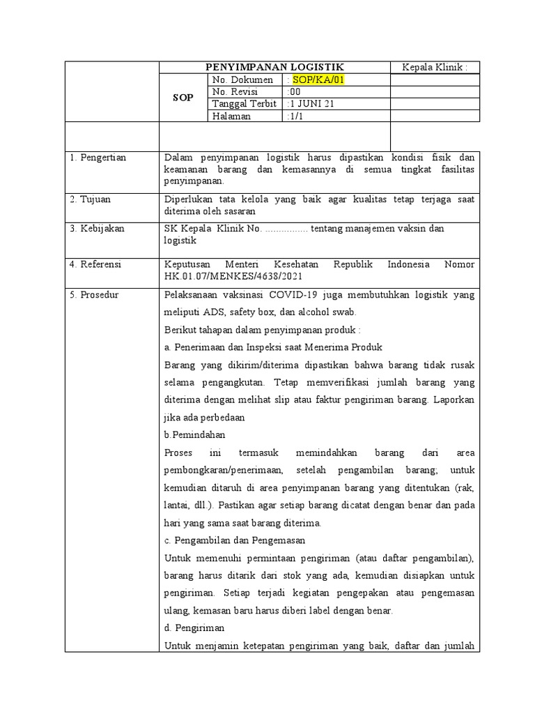 SOP Penyimpanan Logistik Scribd | PDF