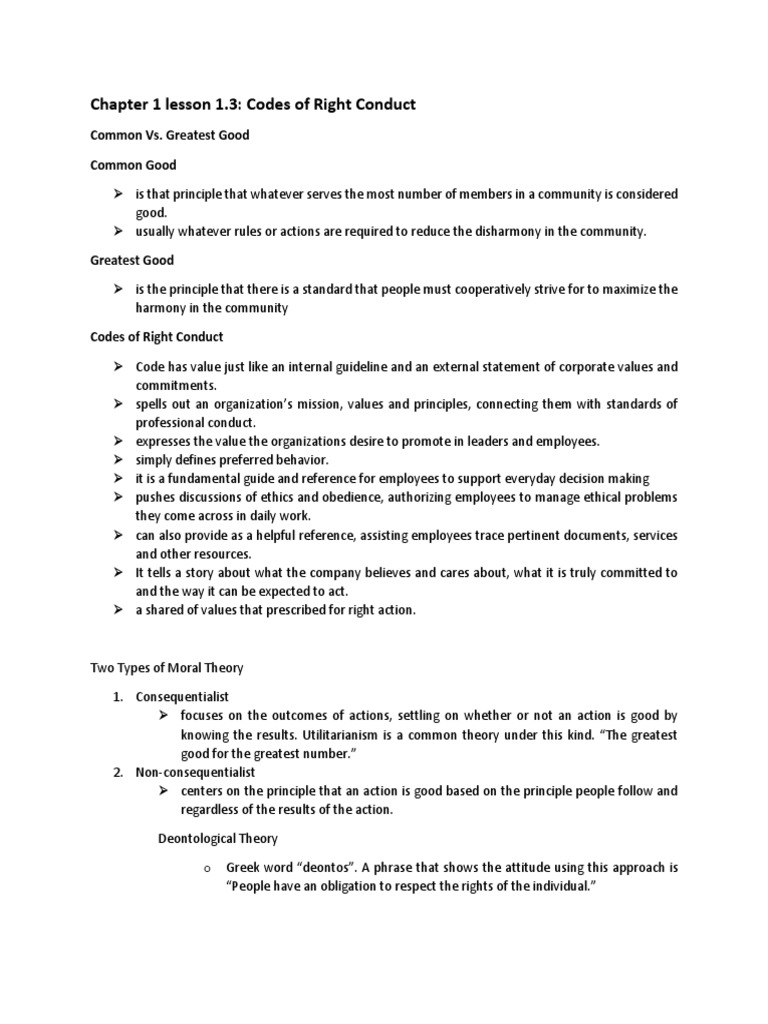 Codes of Right Conduct Explained | PDF | Utilitarianism | Virtue Ethics