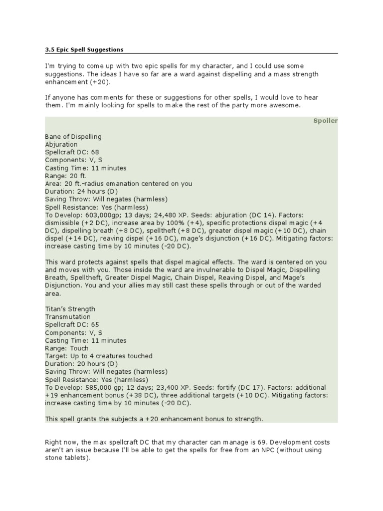 (3.5) Epic Spell Suggestions - Gabe The Bard (GitP) | PDF | Gary Gygax ...