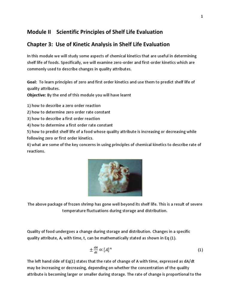 Module II Scientific Principles of Shelf Life Evaluation Chapter 3: Use ...
