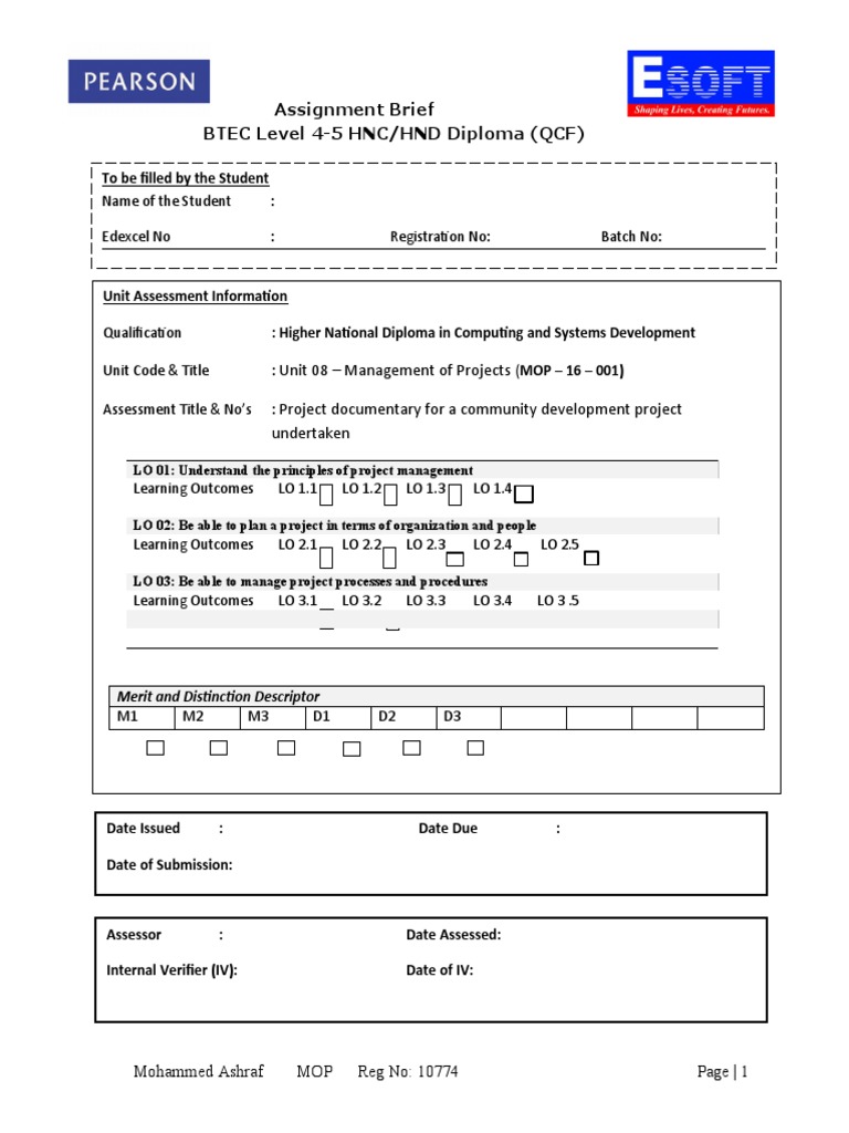 Assignment Brief BTEC Level 4-5 HNC/HND Diploma (QCF) | PDF | Project ...